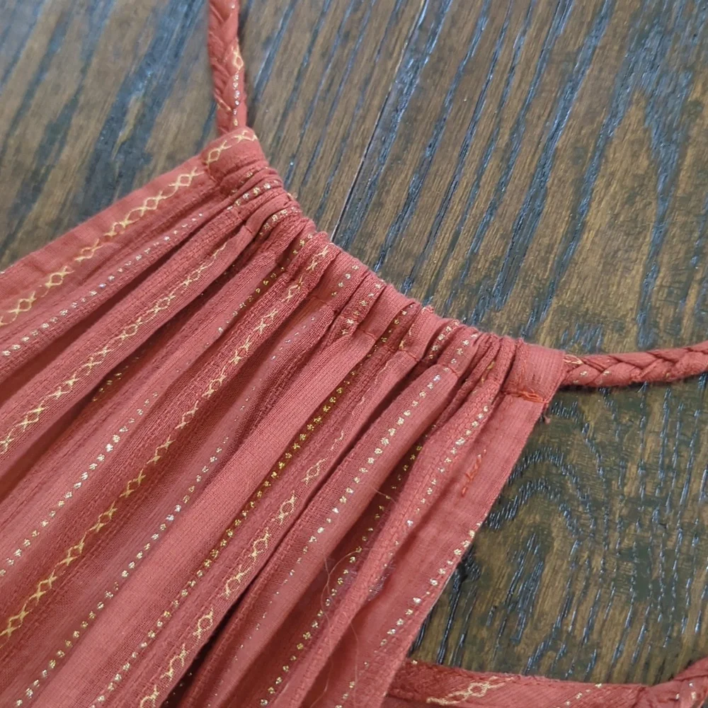 Anthropologie | Dresses | Anthro I Nwot Rust Terra Cotta Gauze Tiered ...